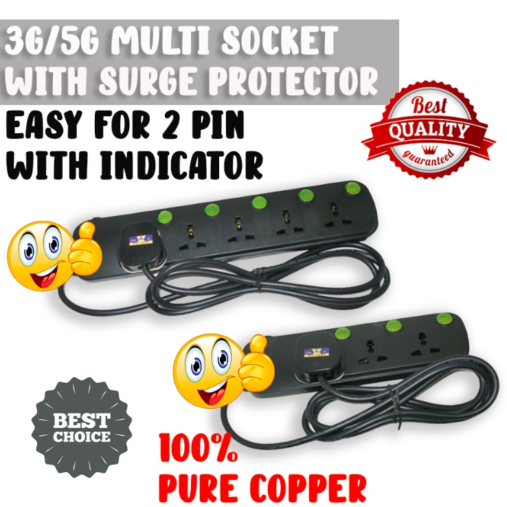 3way&5way Universal Portable Multi Extension Wire Trailing Socket with ...