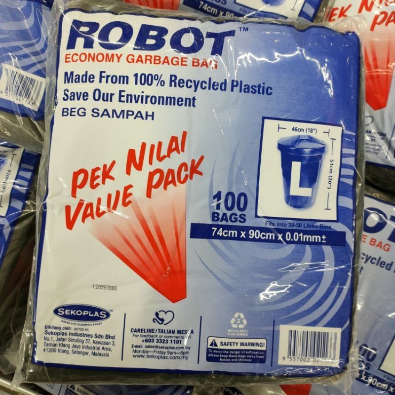 Sekoplas Robot Economy Garbage Beg 100pcs S, M, L Pen Nilai 100% ...