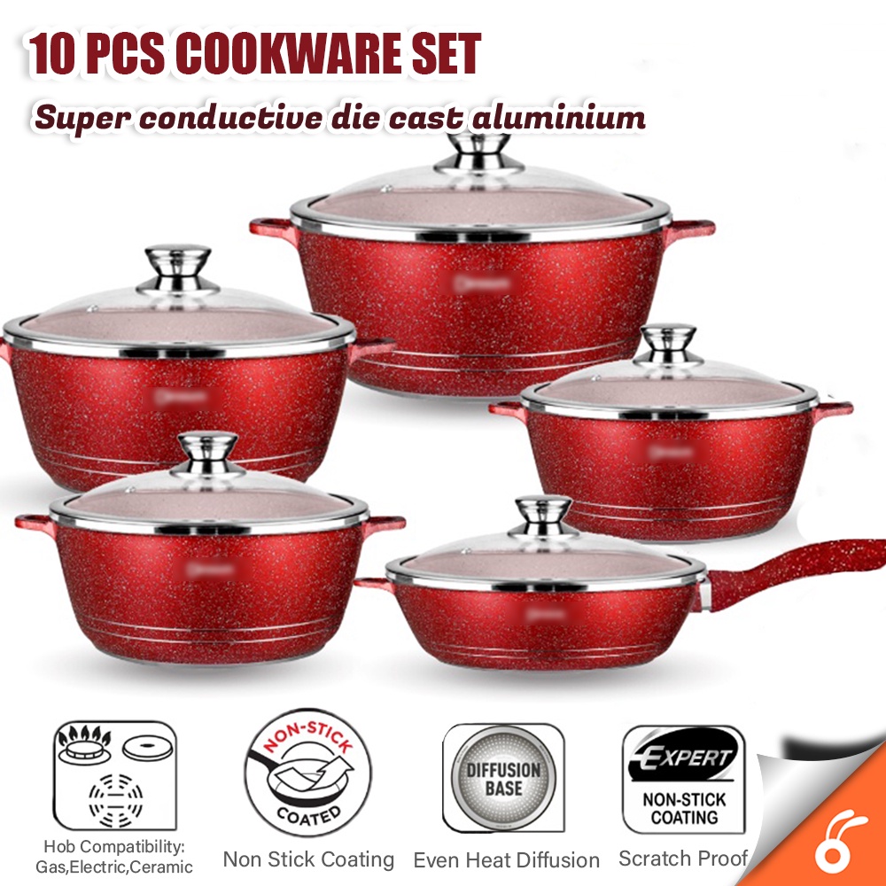 6067 COOKWARE SET Granite Aluminum Non Stick Casserole Pot Bowl Deep ...