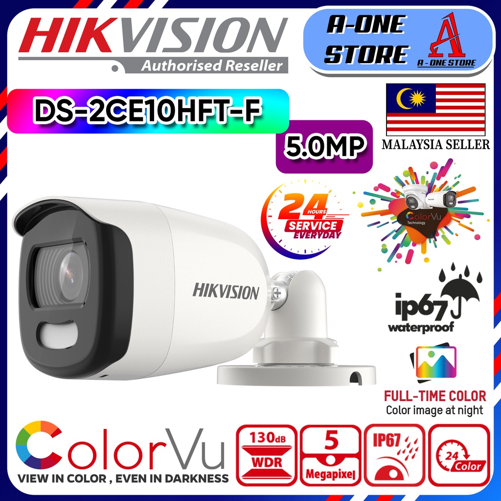 HIK HIKVISION ColorVu 5MP Outdoor Bullet DS-2CE10HFT-F Super HD CCTV ...