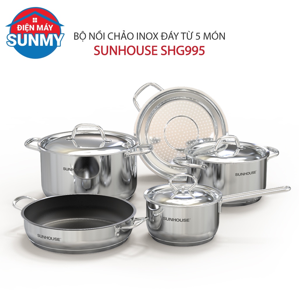 Stainless Steel Pots and Pans Set with Magnetic Bottom 5 Piece Sunhouse ...