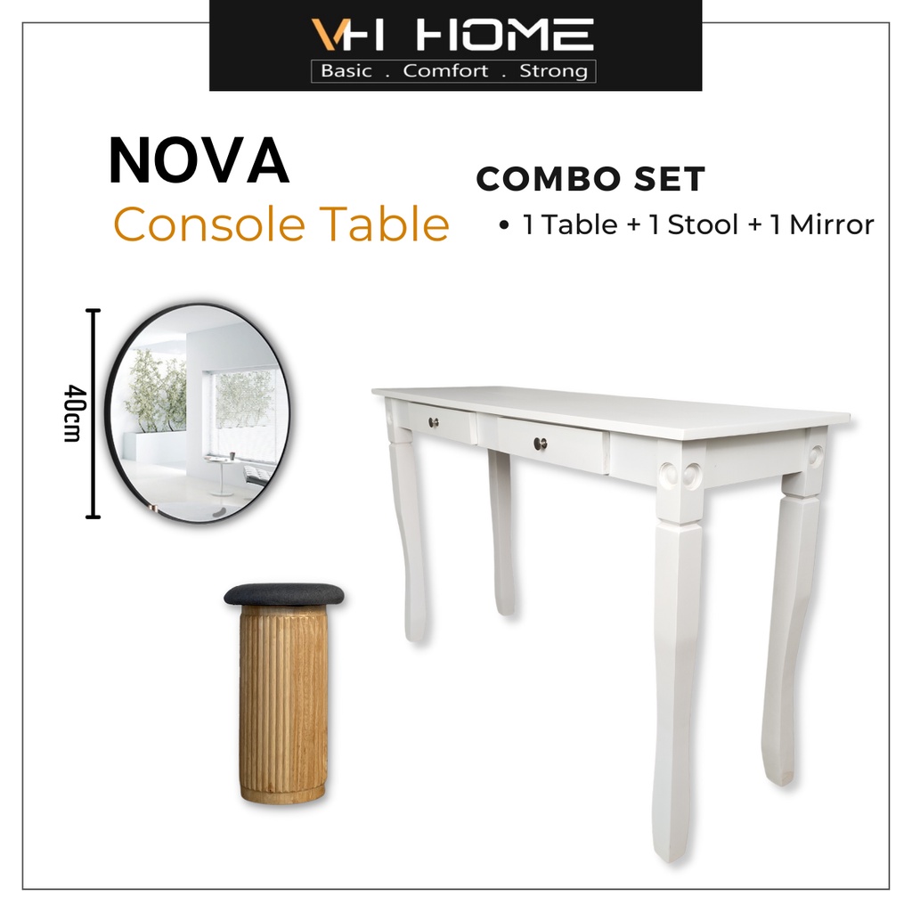 VH NOVA CONSOLE TABLE 4ft Console Meja Study Desk Meja Berlajar/2 Drawer/2 Laci/Solid Wood + MDF ...