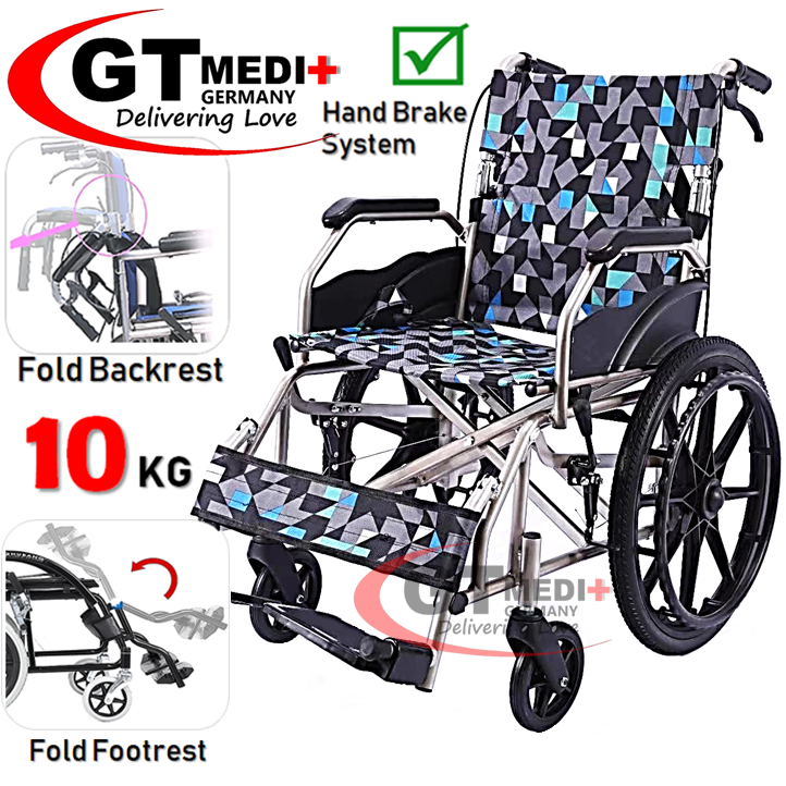 W20-P-10 GT MEDIT GERMANY Ultra Lightweight Self Propelled Wheelchair Foldable Travel Wheel ...