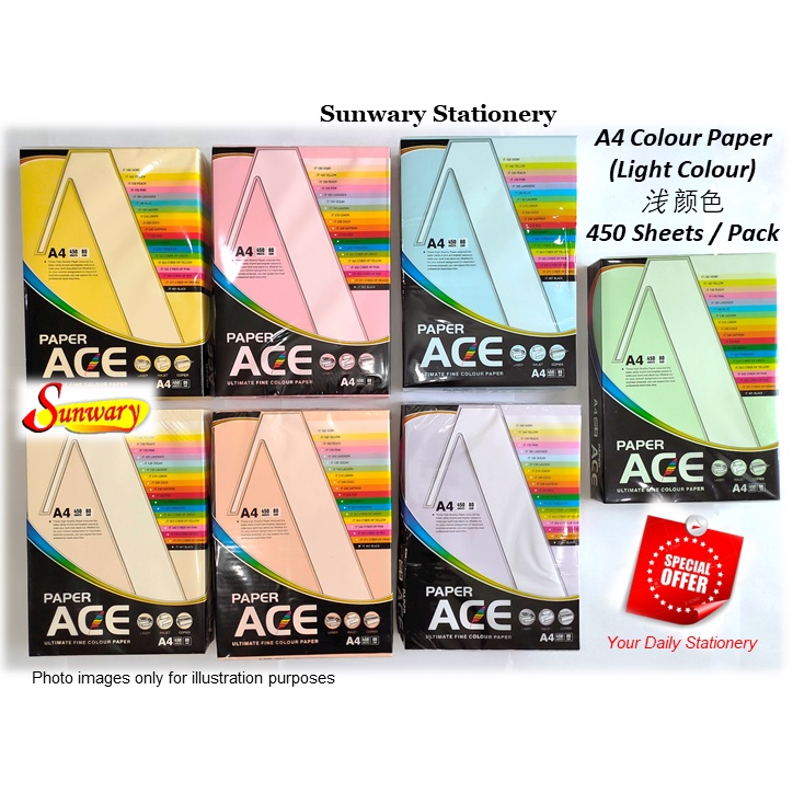 A4 Colour paper 450 Sheets - 80gsm, Light Color Paper 浅颜色 , ACE PAPER ...
