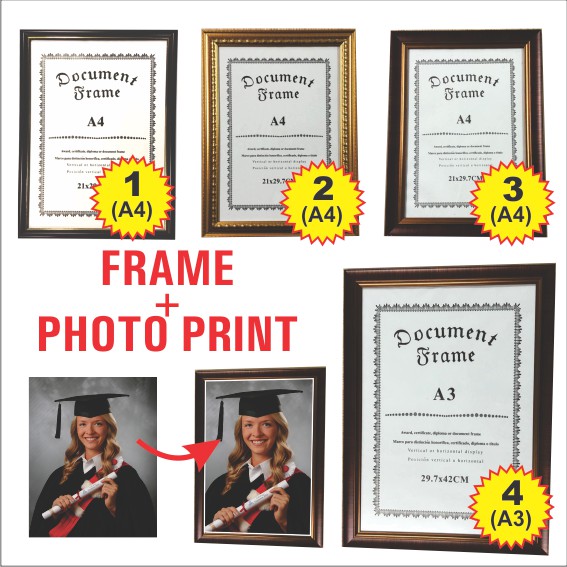 A4 / A3 Frame (Frame Only / Frame + Printing) Certificate / Document ...