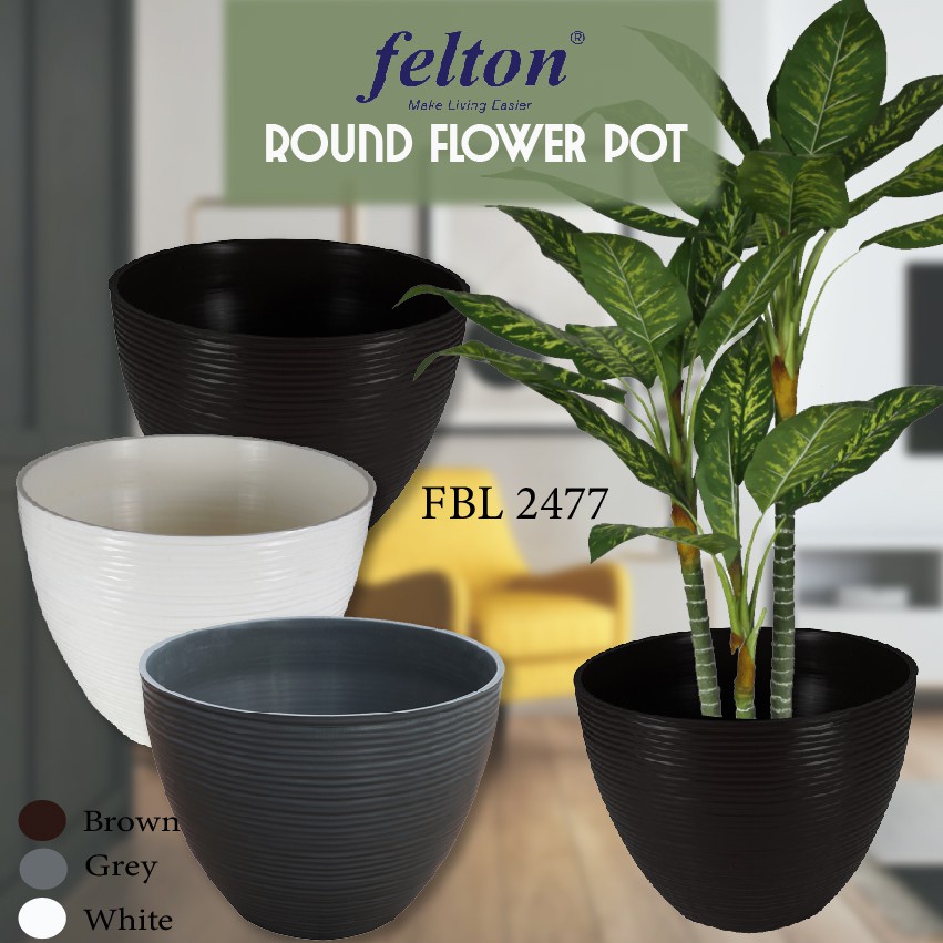 FBL2459 FBL2460 Felton Round Flower Pot with Saucer 14cm 20cm - Plastic ...