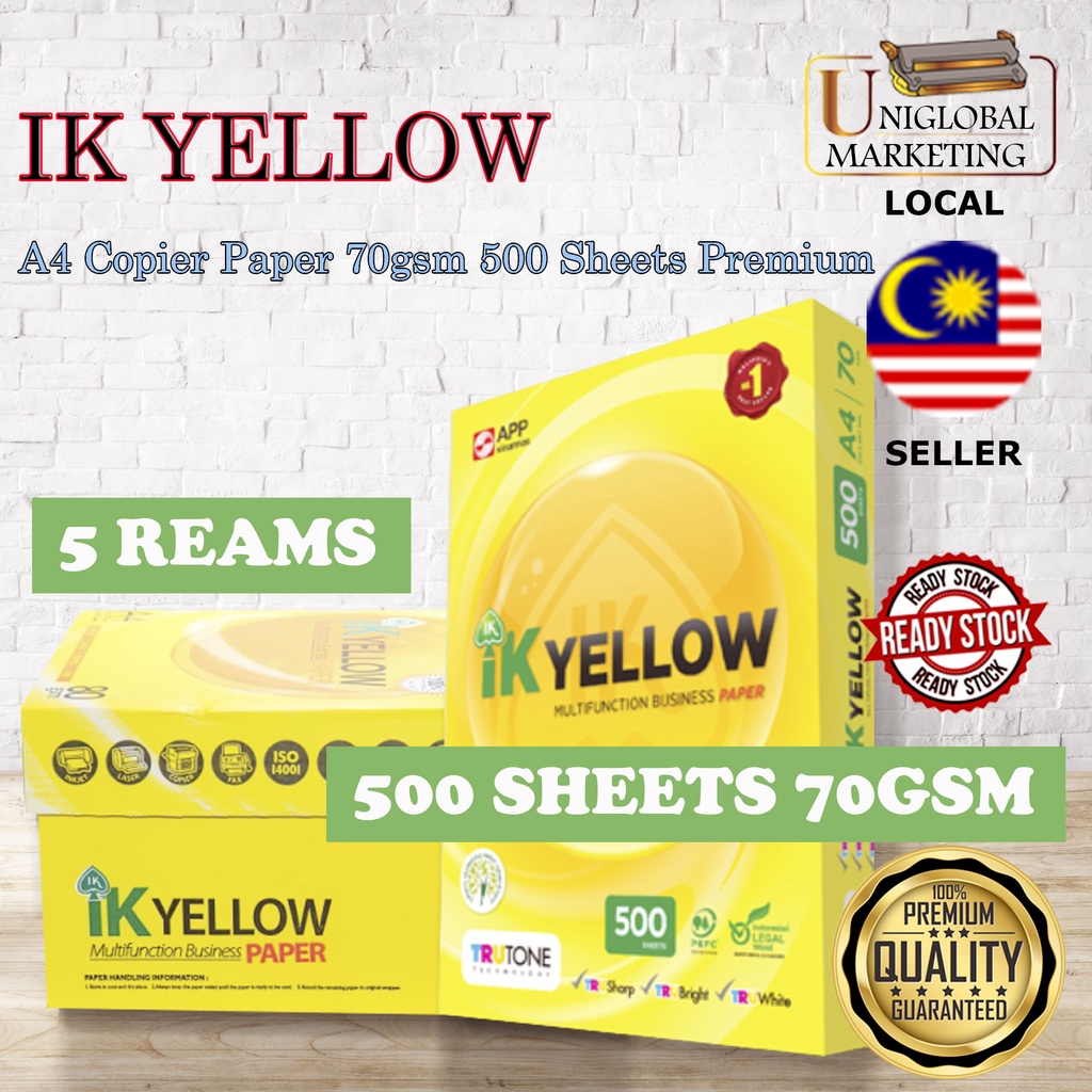 IK YELLOW A4 (5 REAMS) Copier Paper 70gsm 500 Sheets Premium (5 REAMS/BOX)** | Shopee Malaysia