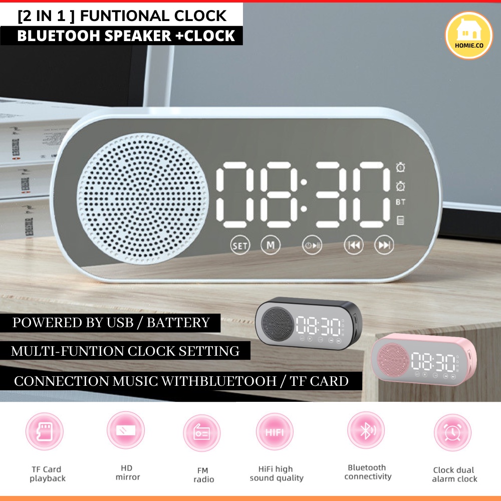 [NEW MODEL] Wireless Bluetooth Speaker Clock Music Radio Player Mirror ...