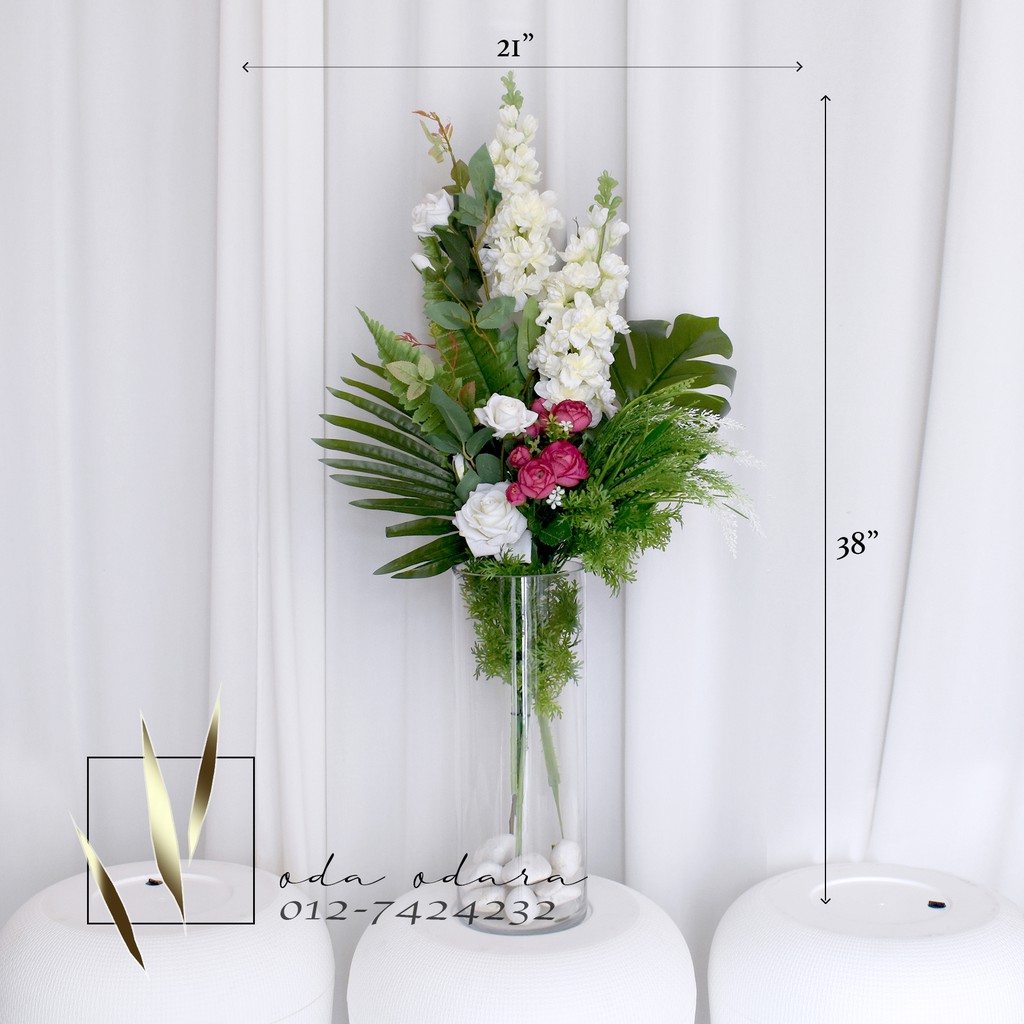 Gubahan hijau tinggi pink rose button green leaves flower arrangement ...