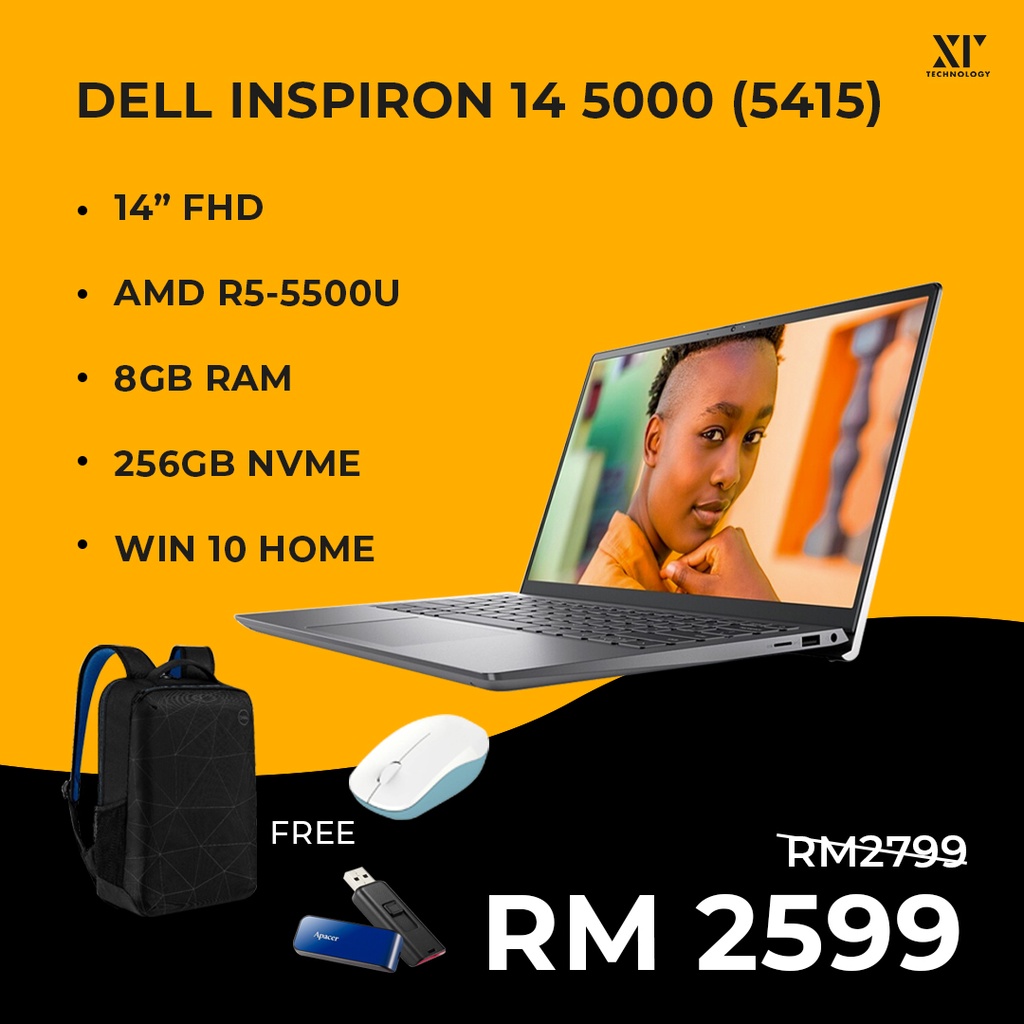 DELL INSPIRON 14 5000(5415) 14" FHD/ AMD R5-5500U / 8GB RAM/ 256GB NVME ...