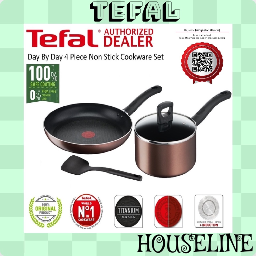 (6.6 SALES!!) Tefal Day By Day 4 Piece Non Stick Cookware Set G143S4 Induction Spatula Fry Pan ...