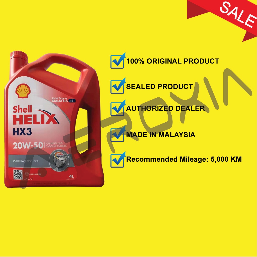 SHELL HELIX HX3 20W50 API SL/CF 4L | Shopee Malaysia