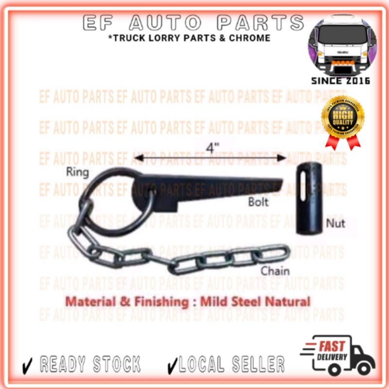 4MM X 4" LORRY WOODEN BODY SLAK KEY PIN & CHAIN NUT LOCK TRUCK KUNCI ...