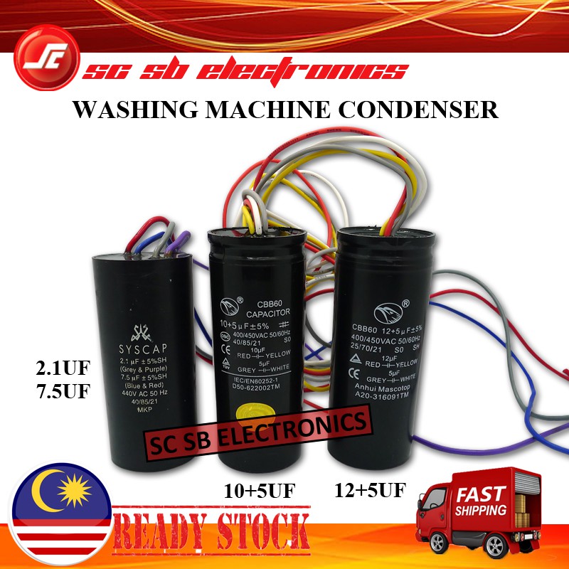 WASHING MACHINE CONDENSER / CAPACITOR 2 IN 1 CBB60 10+4UF 10+5UF 12+5UF ...