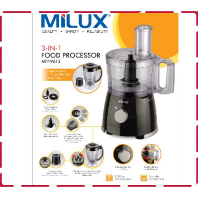 Milux 3 in 1 Food Processor MFP-9612 Chopper Bowl Miller Blender Jug ...