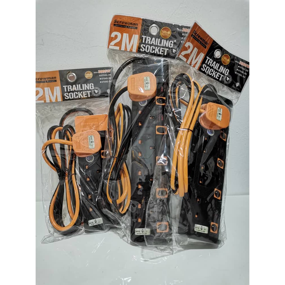 Screwman Heavy Duty Trailing Socket Surge Protection Extension Trailing Socket 3 4 5 Gang Way