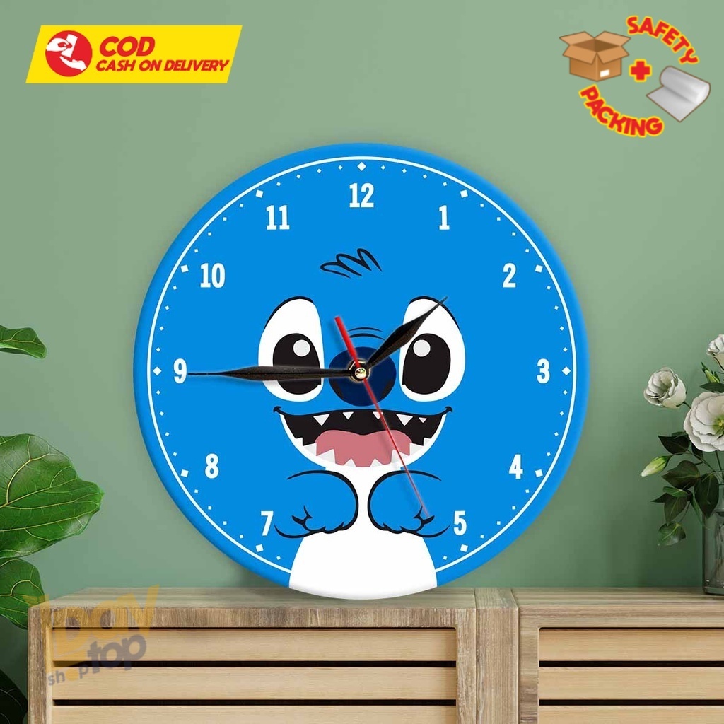 30cm MDF Wooden Character Wall Clock Lilo & Stitch Animation Cartoon ...