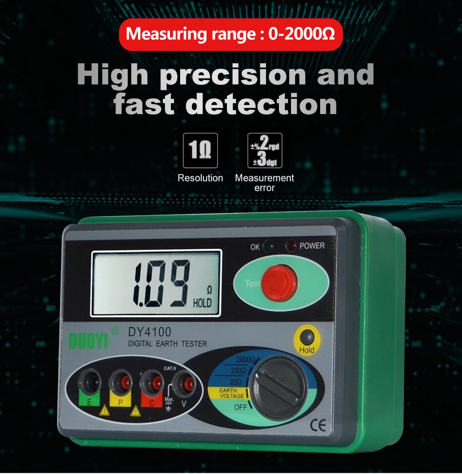 DUOYI DY4100 Megger Meter Resistance Tester Digital Megohmmeter Earth ...