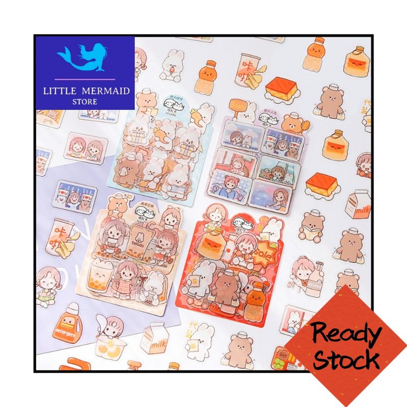 40pcs/pack Cute Cartoon Girl Rabbit PET Adhesive Sticker Telado 40张/包可爱 ...