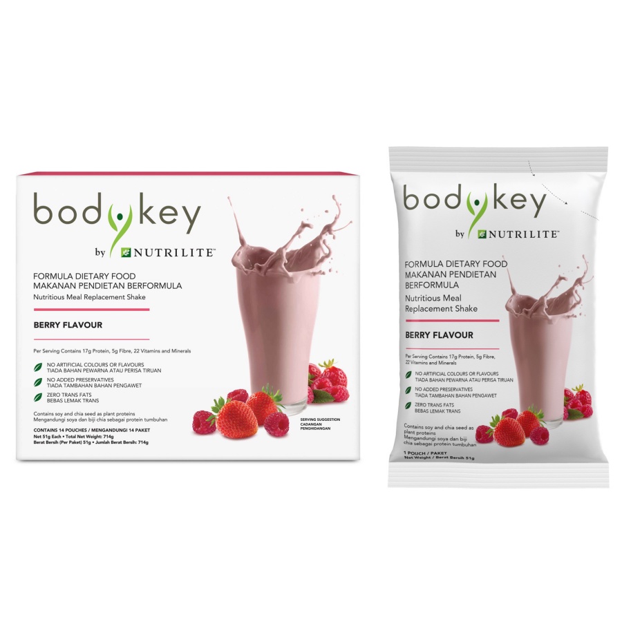 BodyKey By Nutrilite Meal Replacement Shake (Berry) - 1 POUCH / 1 PAKET ...