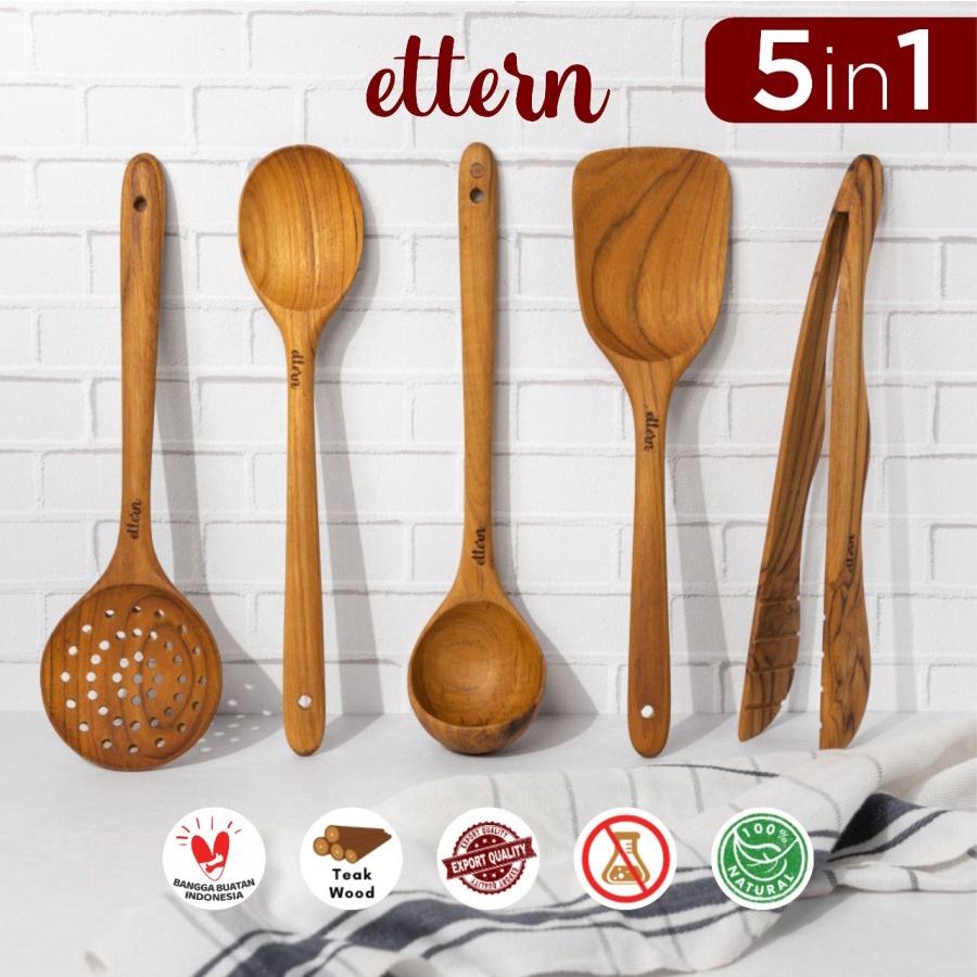 (Teak Wood) Sutil Ettern Turner / Strainer / Food Tongs / Ladle / Spoon ...