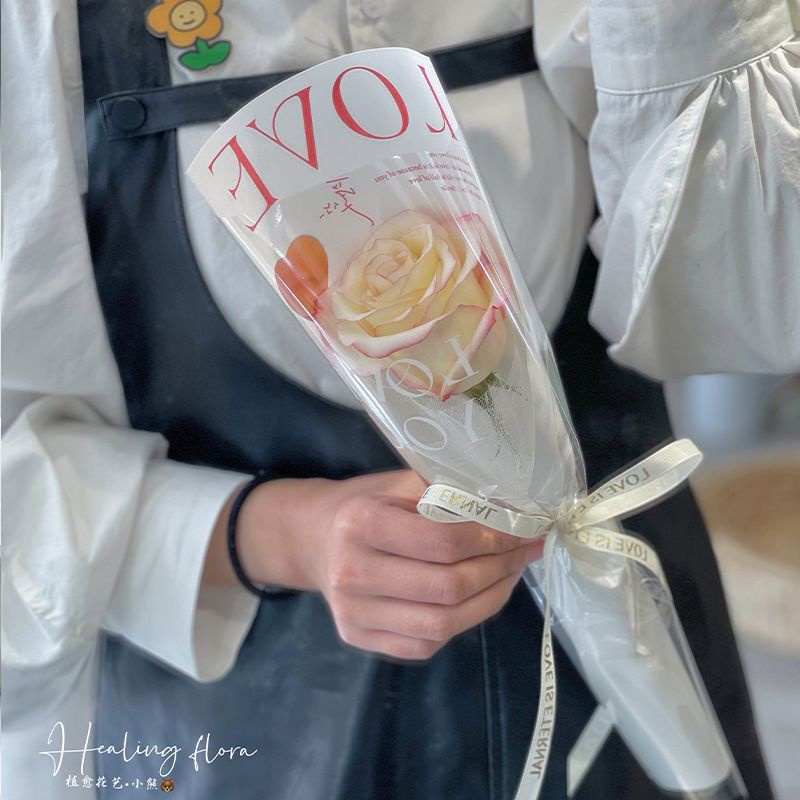 10pcs Single Flower Bouquet Packaging OPP & CARD BASE LOVE/Pembalut ...
