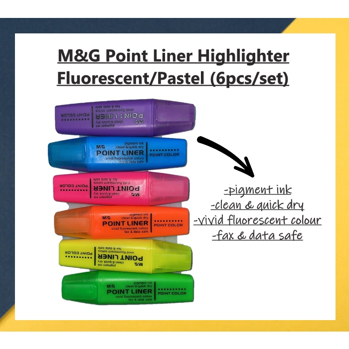 M&G Point Liner Highlighter Fluorescent/Pastel (6pcs/set) | Shopee Malaysia