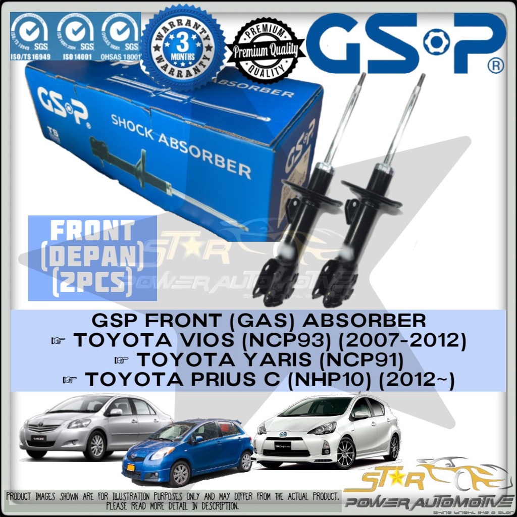 GSP Toyota Vios NCP93 (2007-2012) / Yaris NCP91 / Prius C NHP10 (2012~) Gas Shock Strut Absorber ...