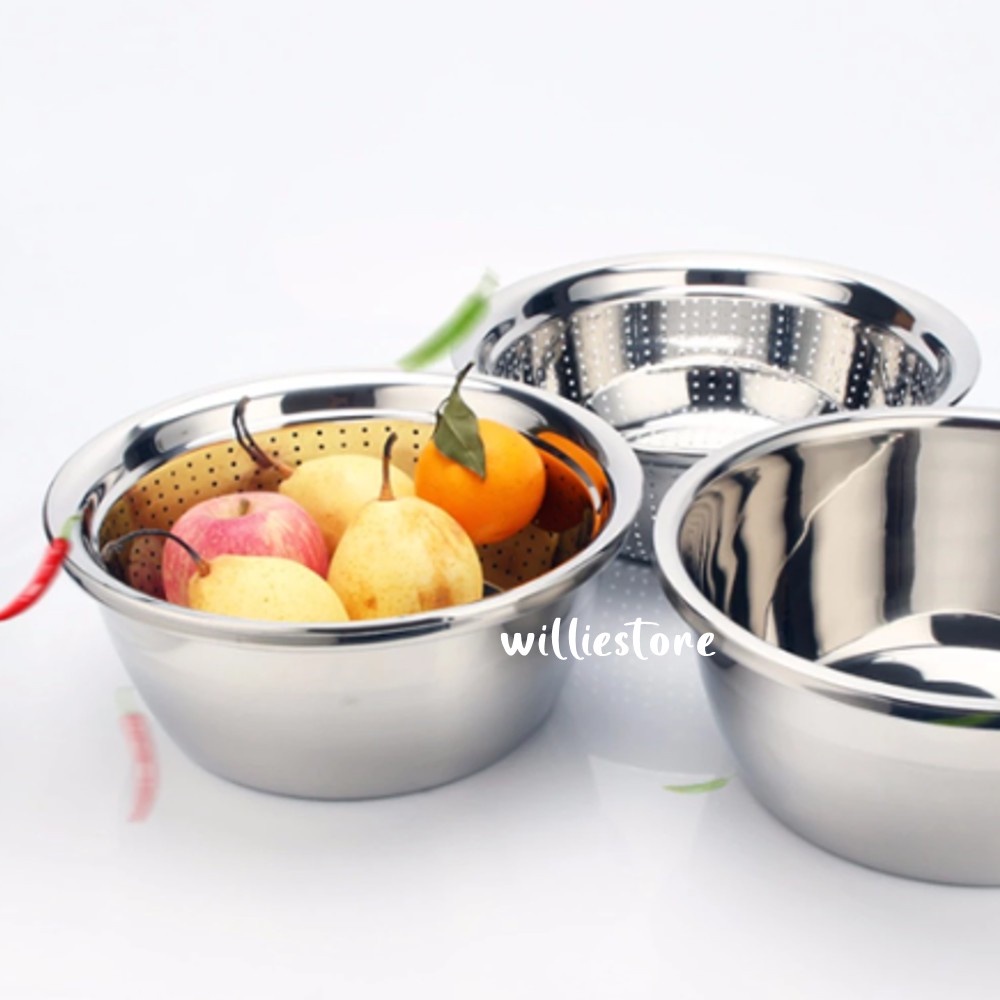 STAINLESS STEEL COLANDER/Round Rice Slotted Basin/Mesh Sieve Skimmer ...