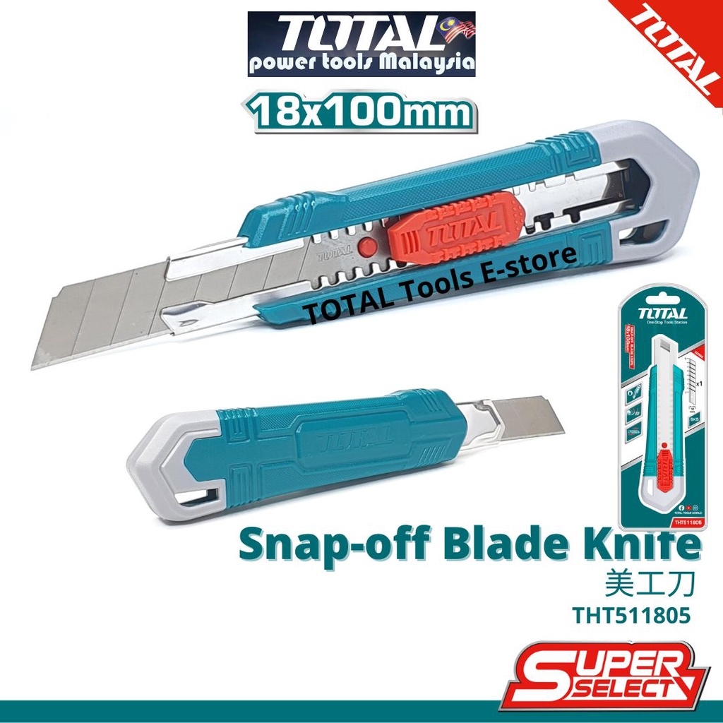 TOTAL Snap-off Blade Knife 160mm [Size Blade 18mm x 100mm] 美工刀 ...