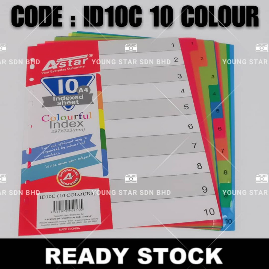 ASTAR A4 COLOURFUL PP/PLASTIC INDEX DIVIDER ID05C / ID10C / ID12C ...