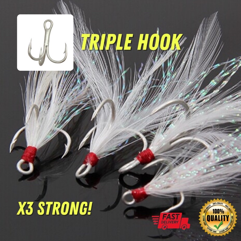 【MR.T】5PCS Triple Hook Pancing Kuat Stong TRIPLE HOOK / BULU AYAM MATA ...
