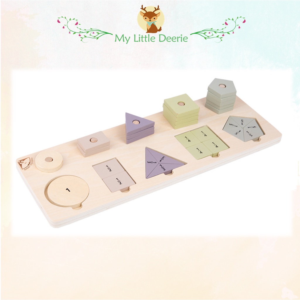 Wooden Pastel Fraction Sorter Mathematics Shapes Stacker Puzzle ...
