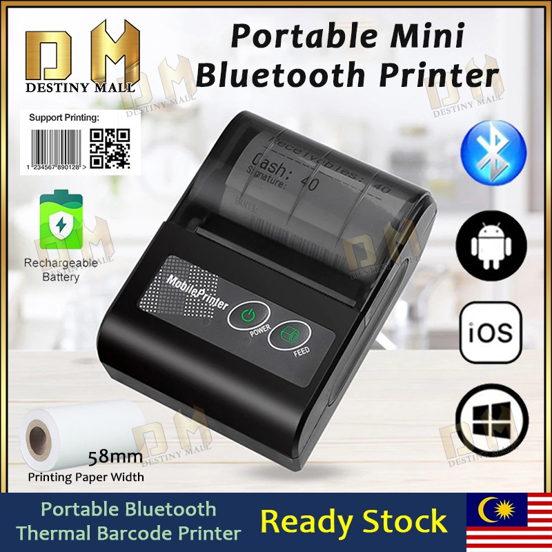 Portable Mini Bluetooth Printer Thermal Printer Receipt Barcode QR Code ...