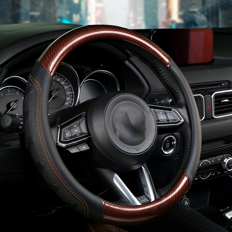 3D Embossing Carbon Fiber Leather Car Steering Wheel Cover 36CM 38CM ...