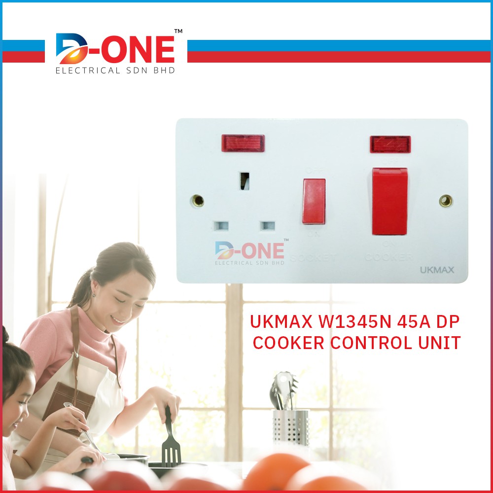 UKMAX W1345N 45A Double Pole COOKER CONTROL UNIT c/w 13A switch socket ...