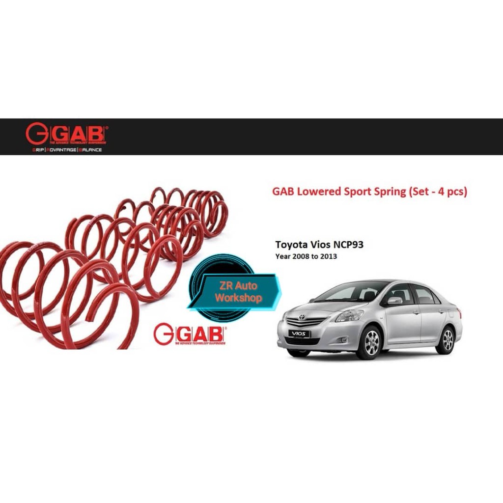 New Lowered Sport Spring 100% GAB Toyota Vios year 2008-2013 NCP93, yr ...