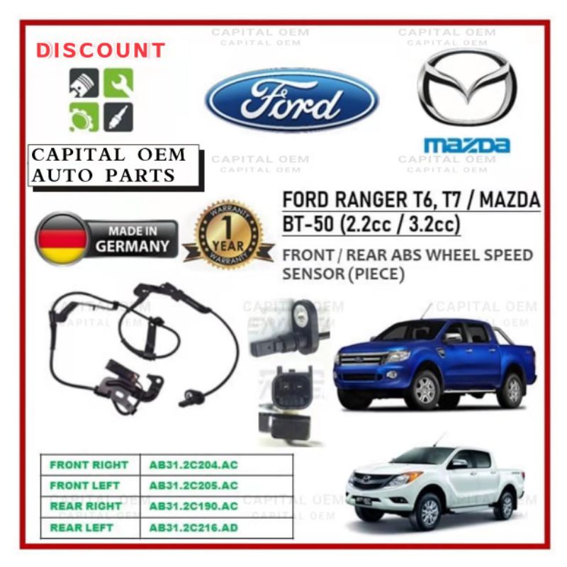 FORD RANGER T6 T7 MAZDA BT50 2.2cc 3.2cc FRONT / REAR ABS WHEEL SPEED ...