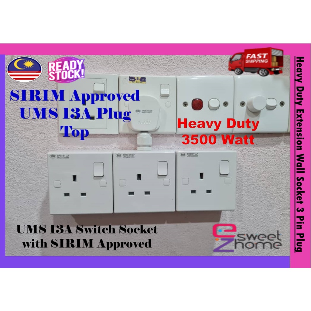 100% FULL Copper UMS 3 Gang Wall Socket Heavy Duty/T adaptor/Wall ...