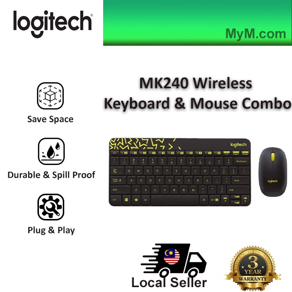 Logitech MK240 Wireless Keyboard & Mouse Combo /Saving-Space/Small ...