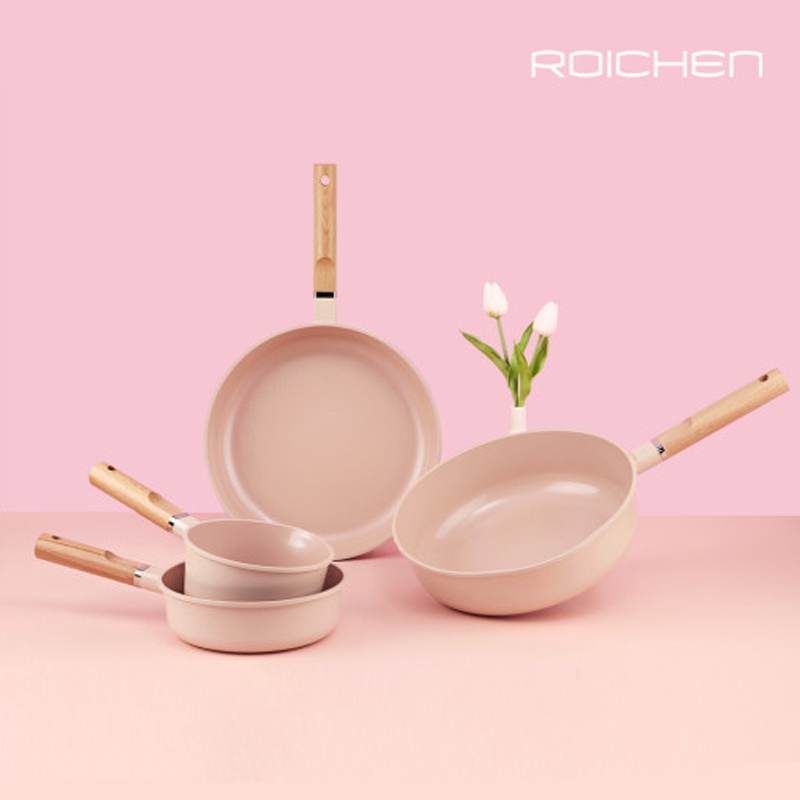 [ROICHEN] Non Stick Candy Pink Ceramic Coating Frying Pan Wok Pan Induction (20 ~ 28 cm ...