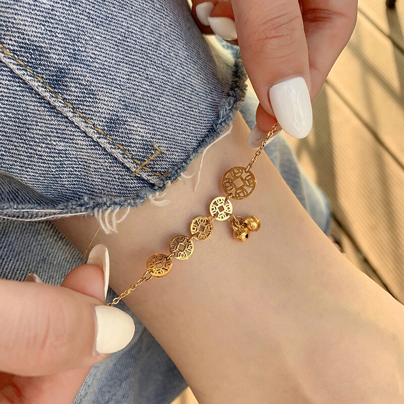 Bell Retro Style Anklet Titanium Steel Does Not Fade Female Sexy Korean ...