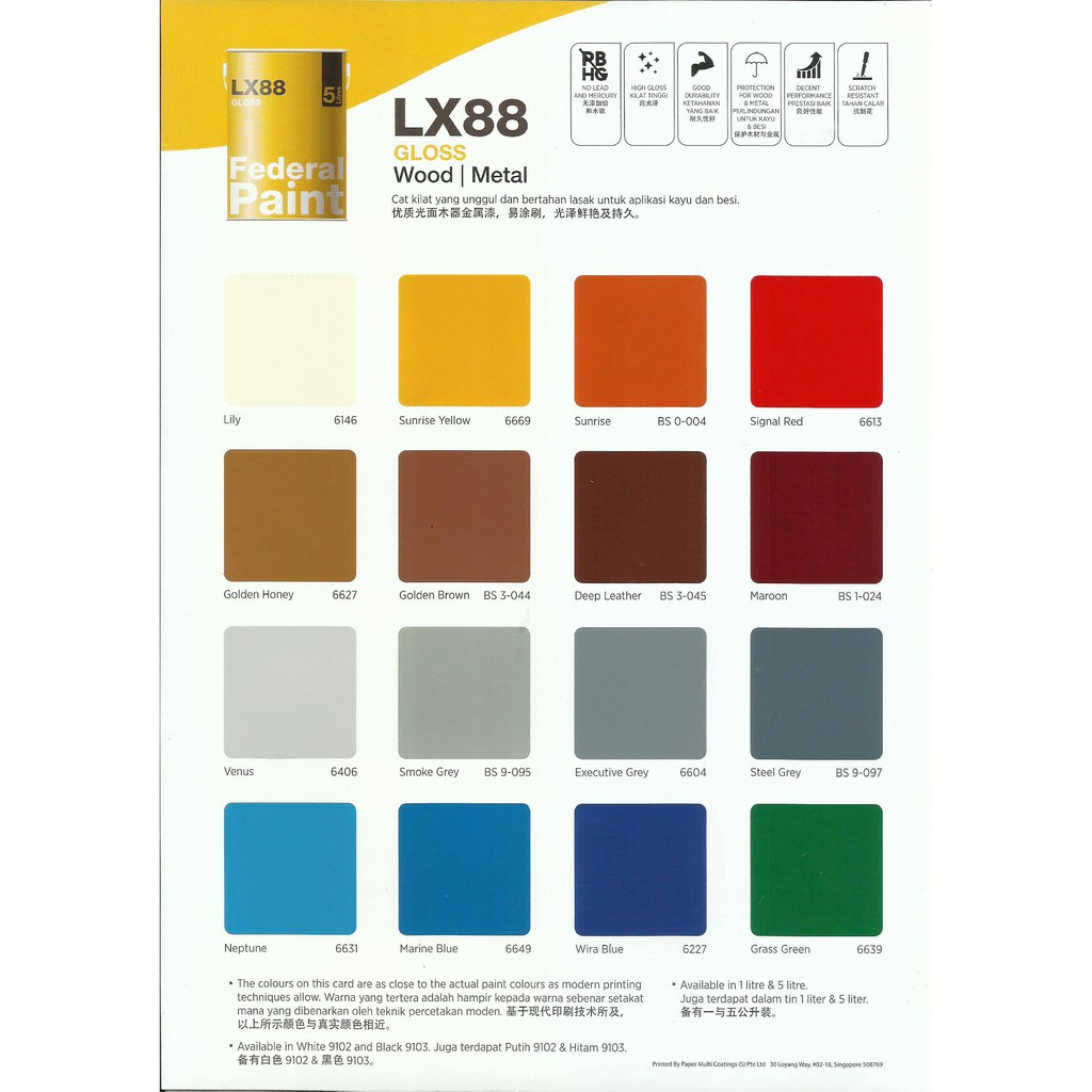 FEDERAL PAINT - 1L & 5L LX88 GLOSS WOOD & METAL | Shopee Malaysia
