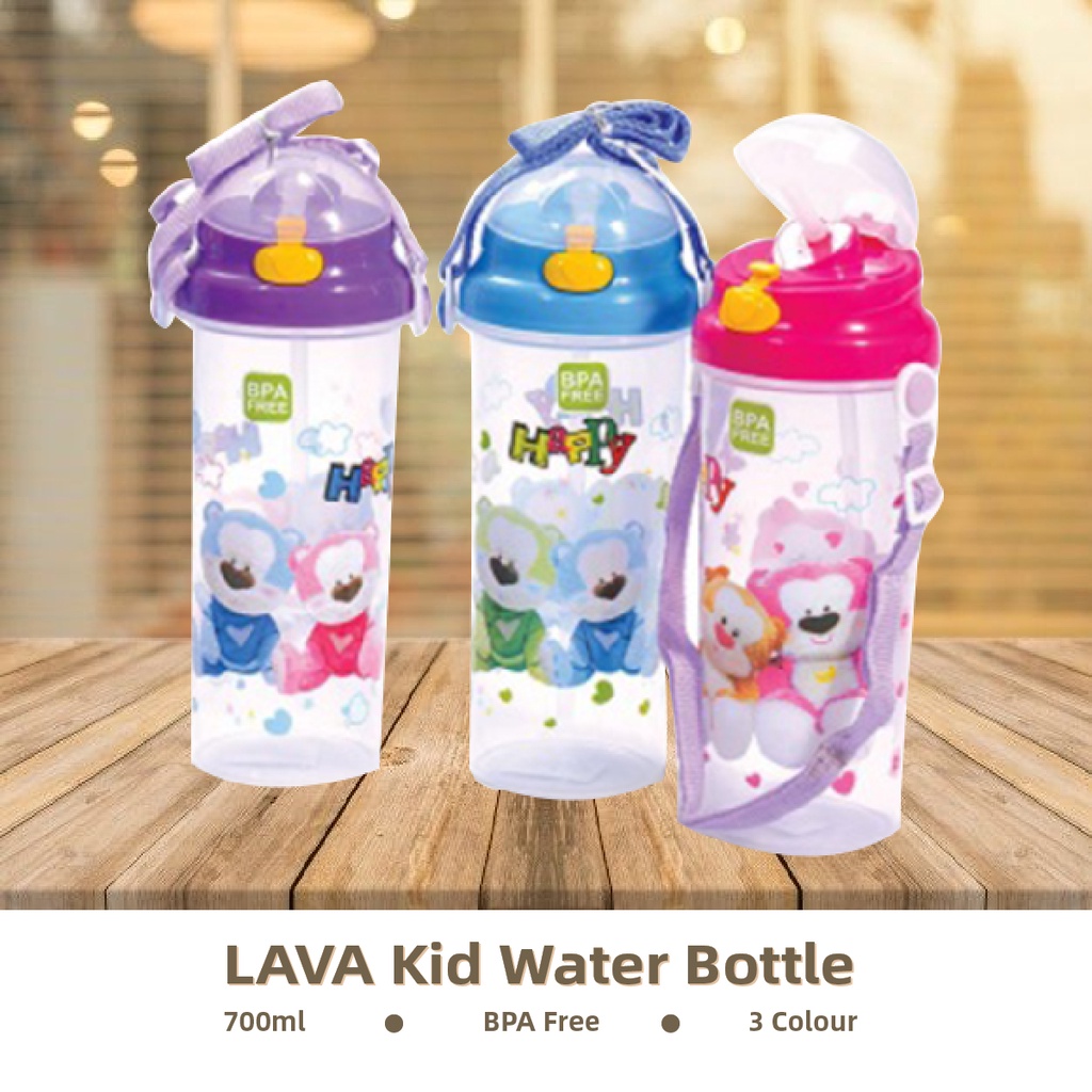 LAVA 500ml 700ml Kids Water Bottle with Straw and Long Strap BPA Free Botol Air Kanak-kanak Tali ...