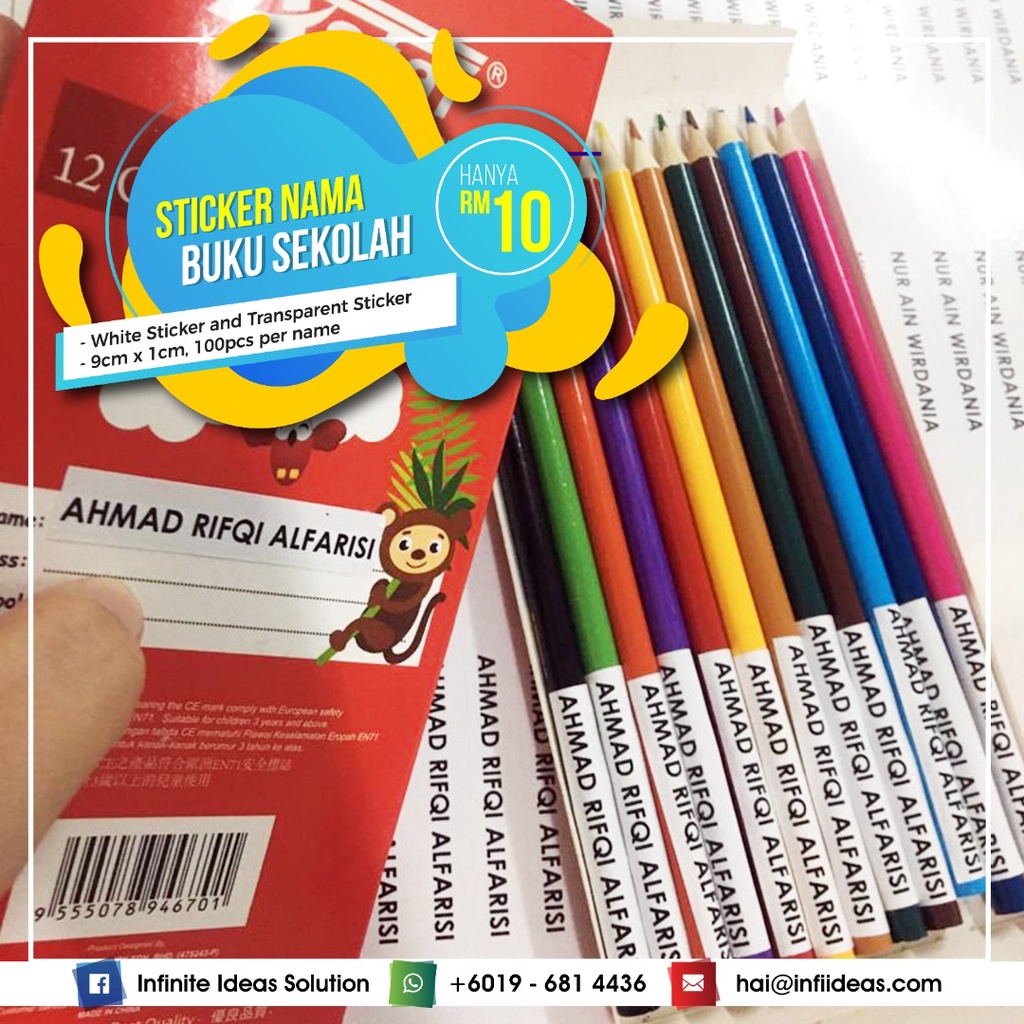 100 pcs Sticker Nama Anak Sekolah Waterproof/ Name Sticker | Shopee ...