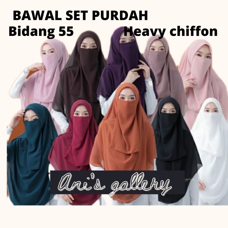 Buy one free one Set Bawal Purdah Bidang 55 Heavy chiffon senang Bentuk ...