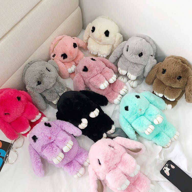 Ladies Cute Cartoon Rabbit Sling Bag Backpack Fluffy Bunny Shoulder Bag ...