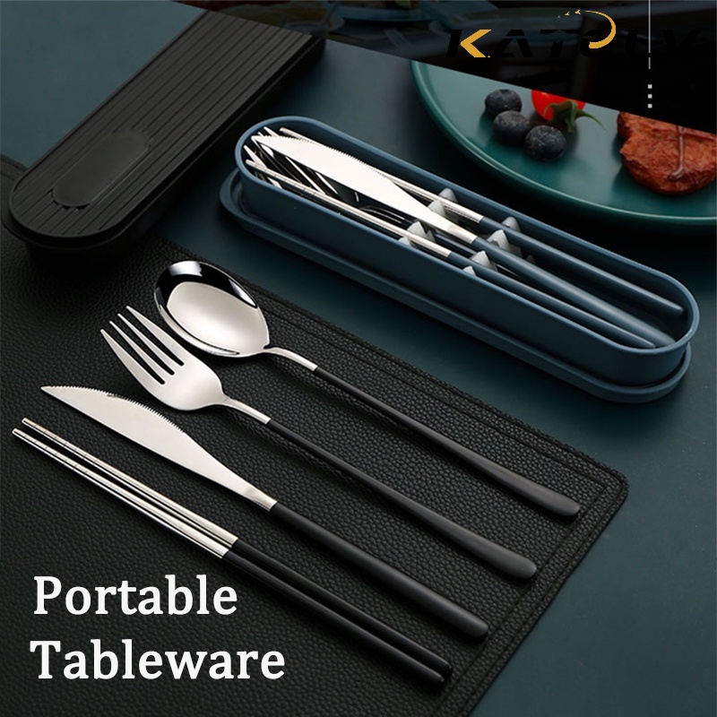 4pcs/set Portable Tableware Set Stainless Steel Travel Dinnerware Knife ...