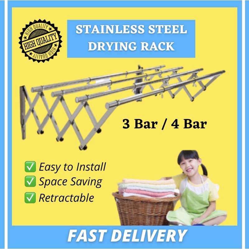 Stainless Steel Wall Mounted Retractable Cloth Hanger Drying Rack Hang ...