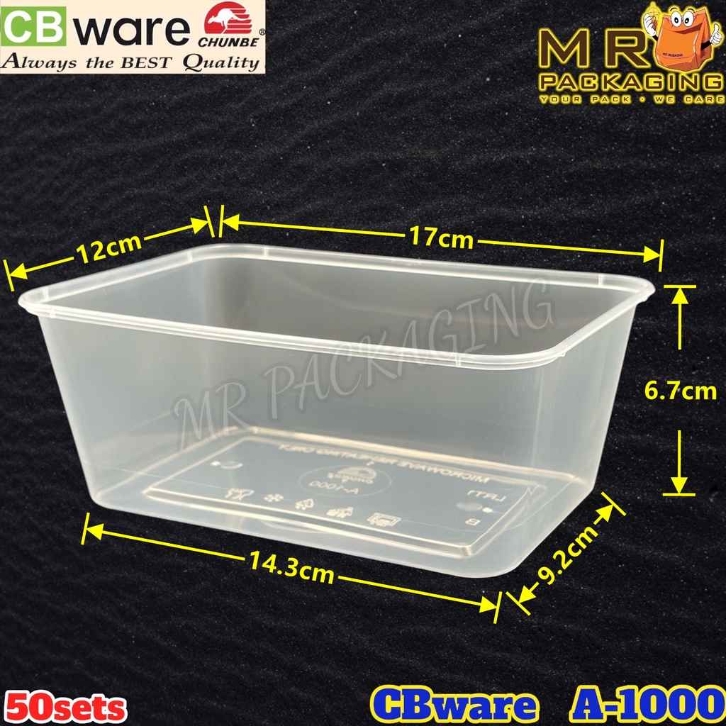 CB A1000 Rectangular Container With Lid [ 50sets± ] 1000ml Disposable ...